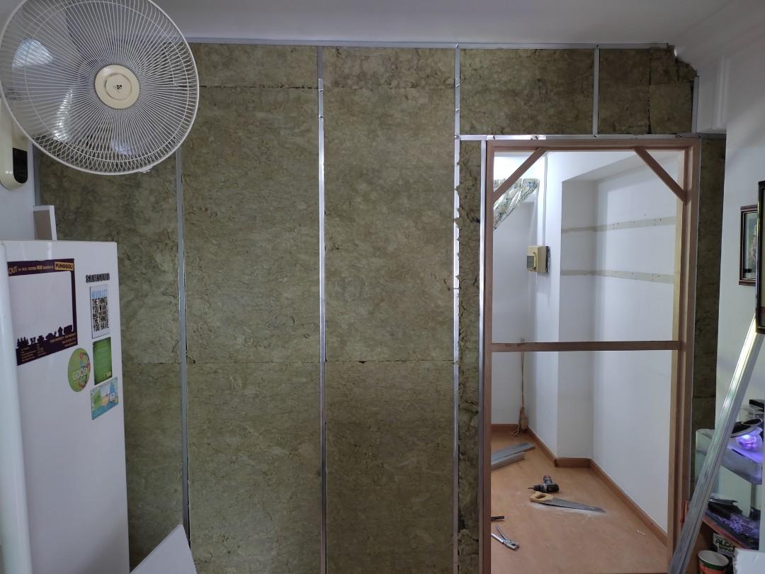 Partition wall with door set,ceiling boxup and wall plastering/ False ...