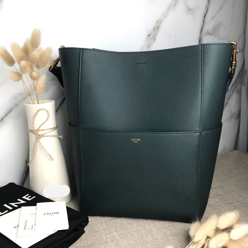 Pre-order Celine Authentic Sangle Bucket Bag in Green Color, Luxury ...