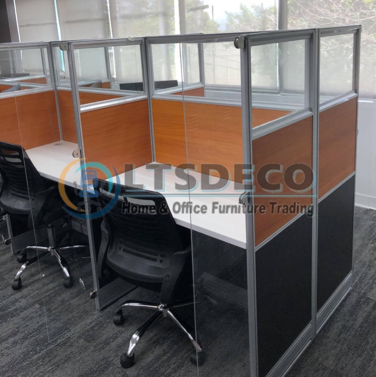 workstation with glass cubicle office partition, Furniture & Home ...