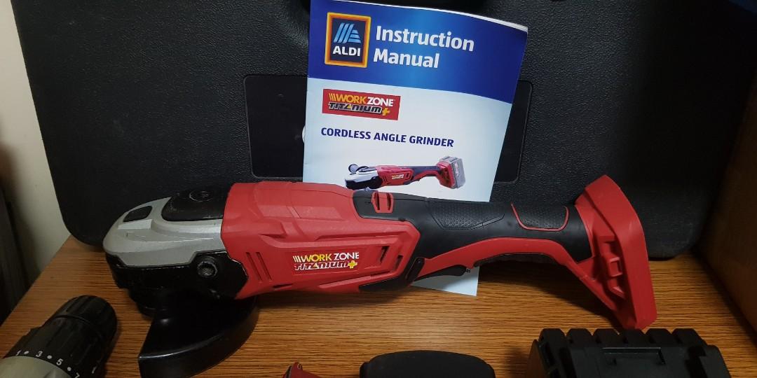 Workzone 20v cordless angle grinder and drill driver set, Commercial ...