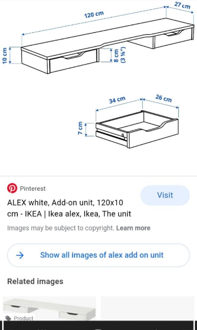 IKEA Alex drawer add on unit, white, Furniture & Home Living, Furniture ...