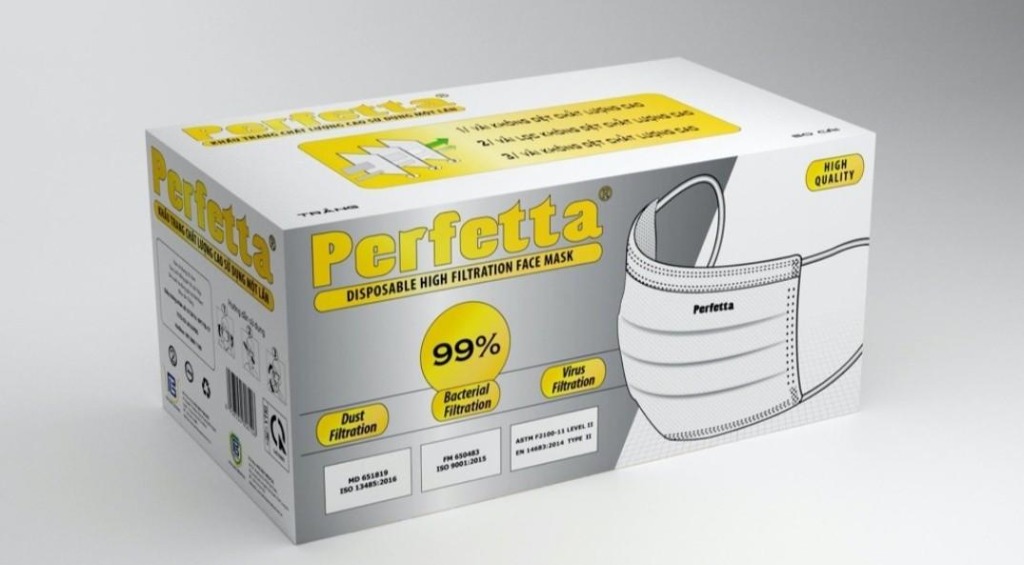 Perfetta 3 ply face surgical disposable mask, Health & Nutrition, Face ...