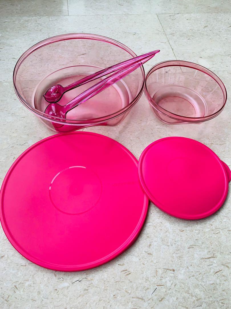 Tupperware pink round containers serving set, TV & Home Appliances ...