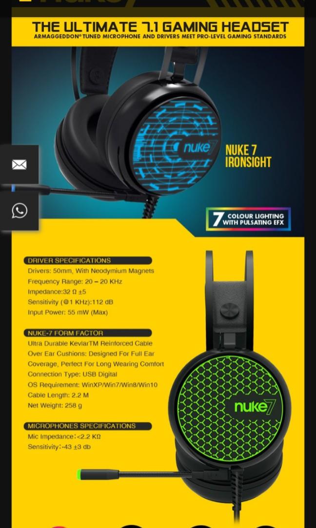 Armaggeddon Nuke 7 Kevlar Gaming Headset, Audio, Headphones & Headsets ...