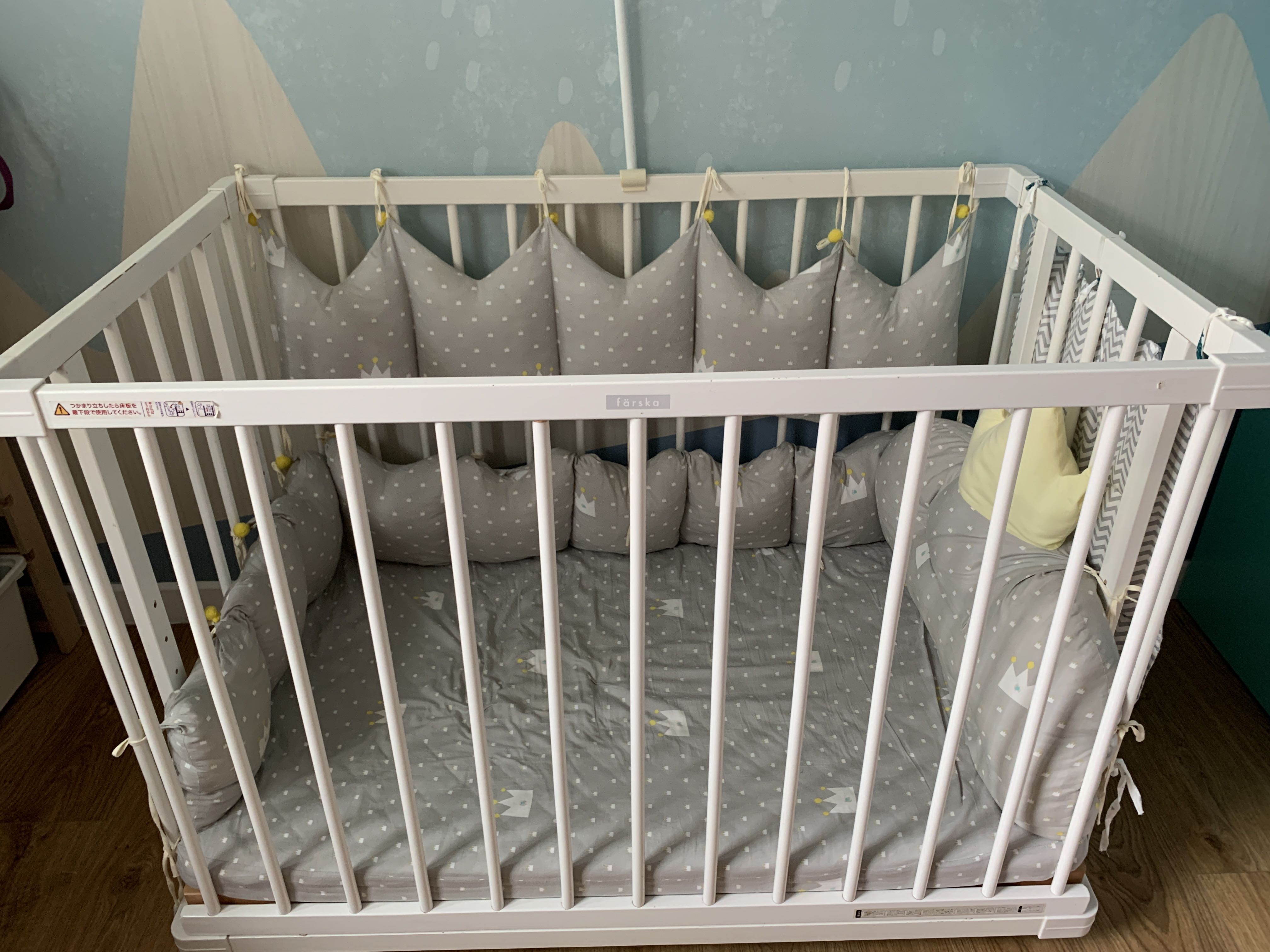 Farska Baby Cot with mattress and bumpers, Babies & Kids, Baby Nursery ...