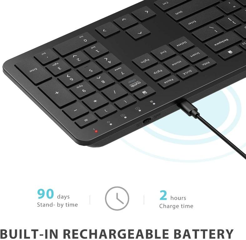 iClever GK08 Wireless Keyboard and Mouse - Rechargeable Wireless Keyboard Ergonomic Full Size ...