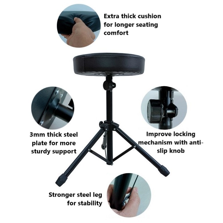 Premium Cushion Foldable Round Piano Stool Piano Bench Keyboard Stool ...