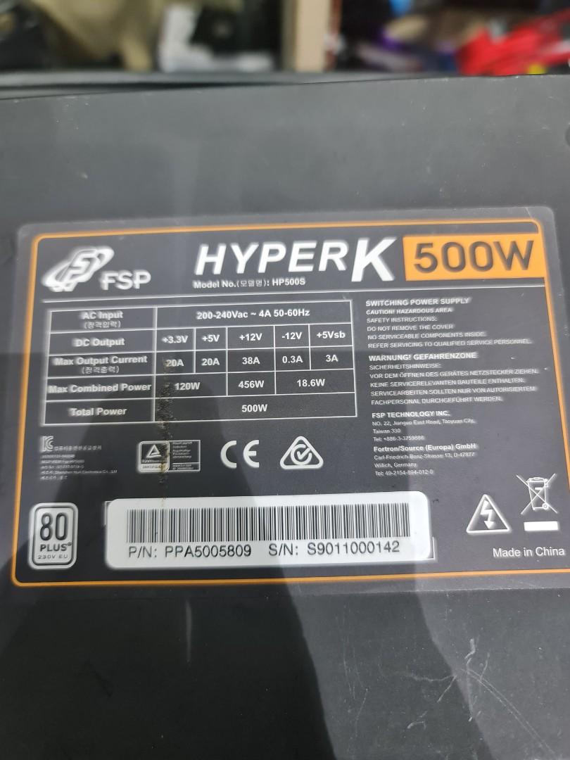FSP hyper K 500w PSU non modular, Computers & Tech, Parts & Accessories ...
