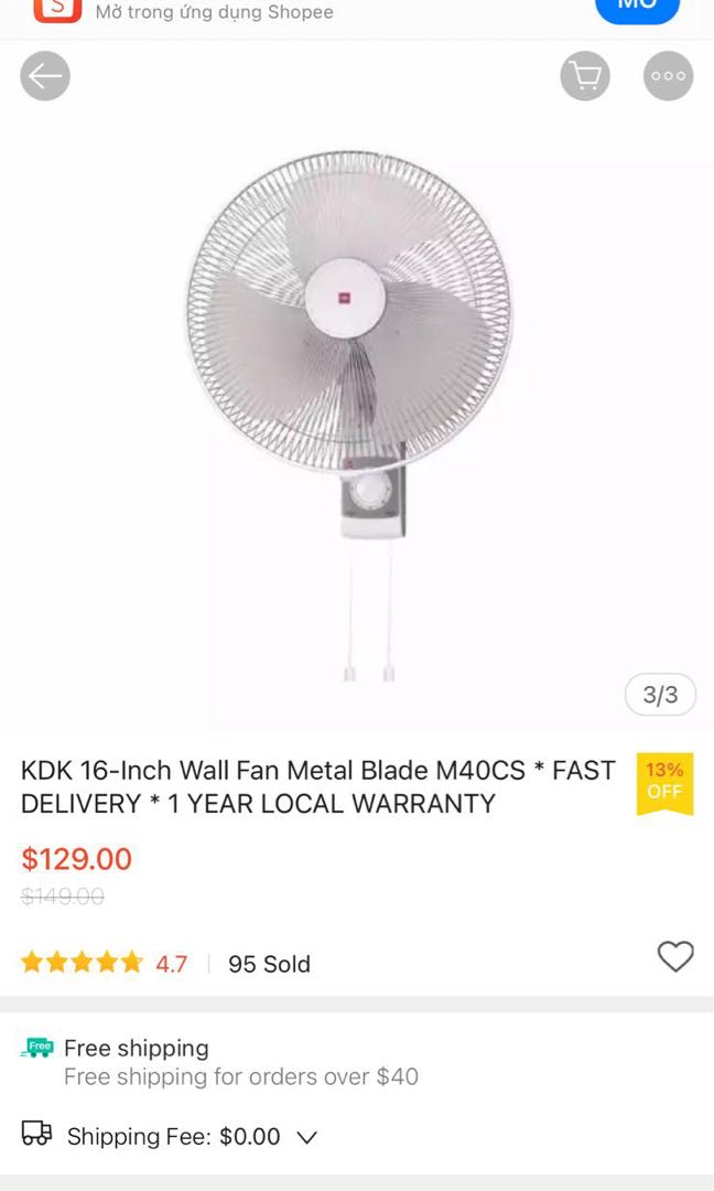 KDK 16-Inch Wall Fan Metal Blade M40CS, Furniture & Home Living ...