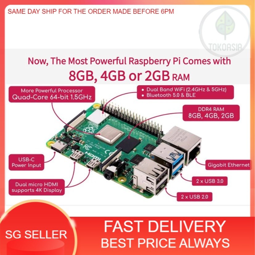 (Local Stock) ( 6/04/2023) Raspberry Pi 4 Model B - 1GB/2GB/4GB/8GB rpi ...