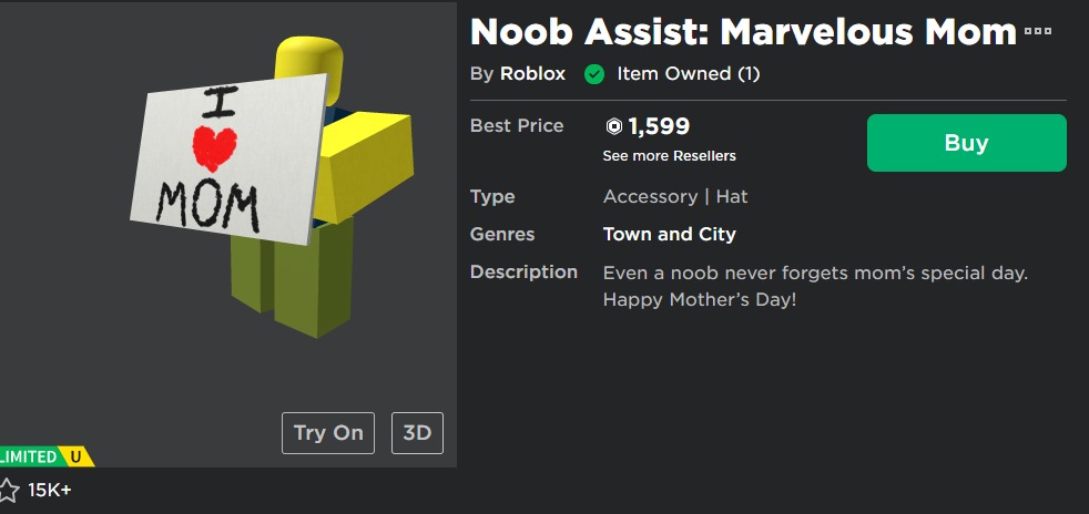 ROBLOX Limited Noob Assist: Marvelous Mom, Video Gaming, Gaming ...