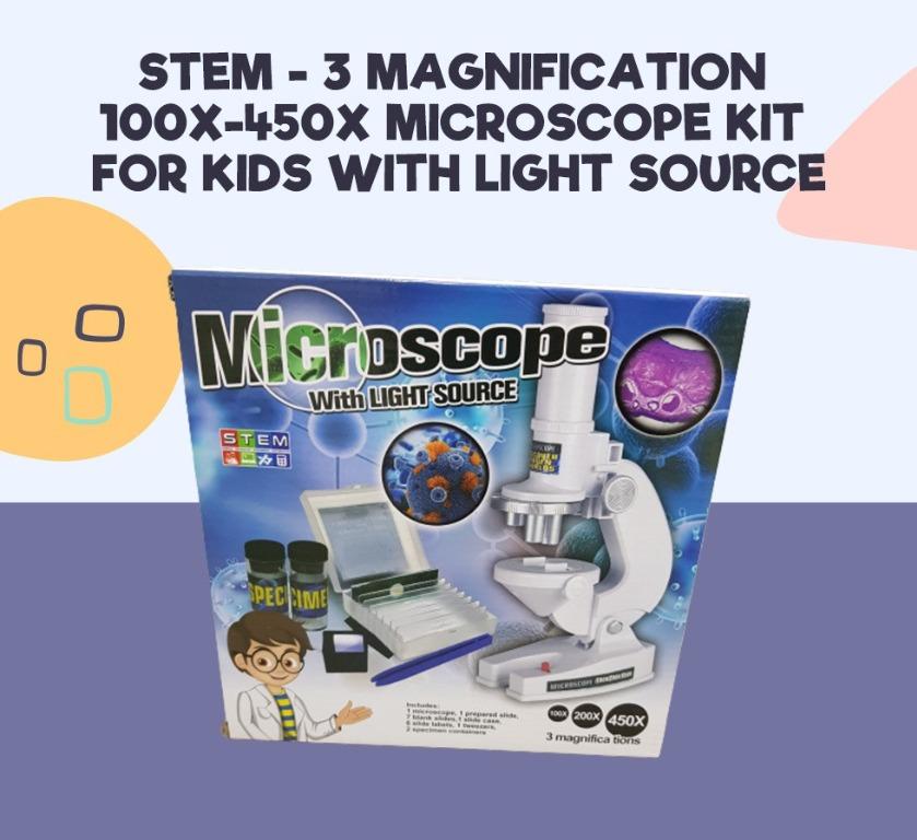 STEM - Microscope with Light Source 3 Magnification 100X / 200X & 450X ...