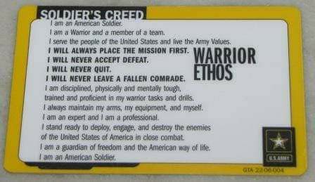 US Army Warrior Ethos card, Hobbies & Toys, Memorabilia & Collectibles ...