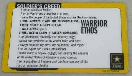 US Army Warrior Ethos card, Hobbies & Toys, Memorabilia & Collectibles ...