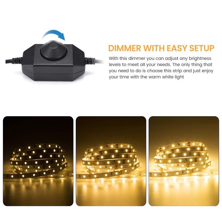 CGN Dimmable LED Strip Light Kit, 5M Warm White Strip Lighting, IP65 ...