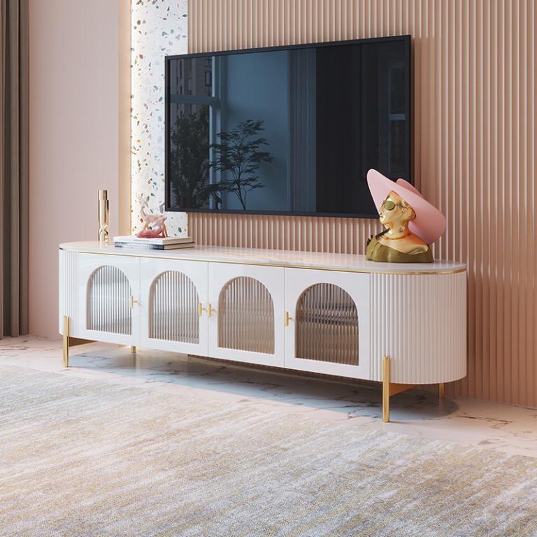 Modern Luxury Style Reeded Glass TV Console n Coffee Table, Furniture ...