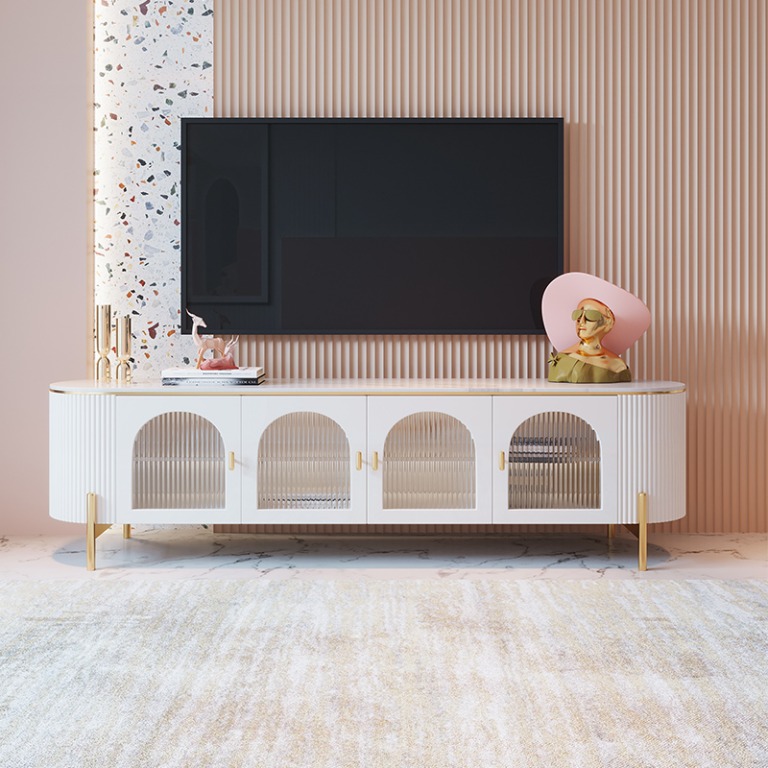 Modern Luxury Style Reeded Glass TV Console n Coffee Table, Furniture ...