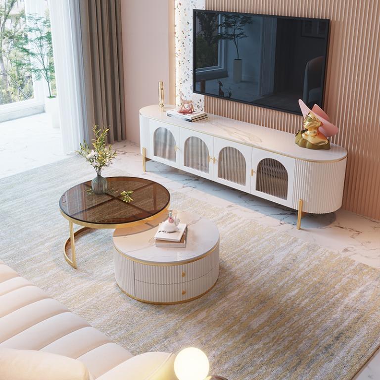 Modern Luxury Style Reeded Glass TV Console n Coffee Table, Furniture ...