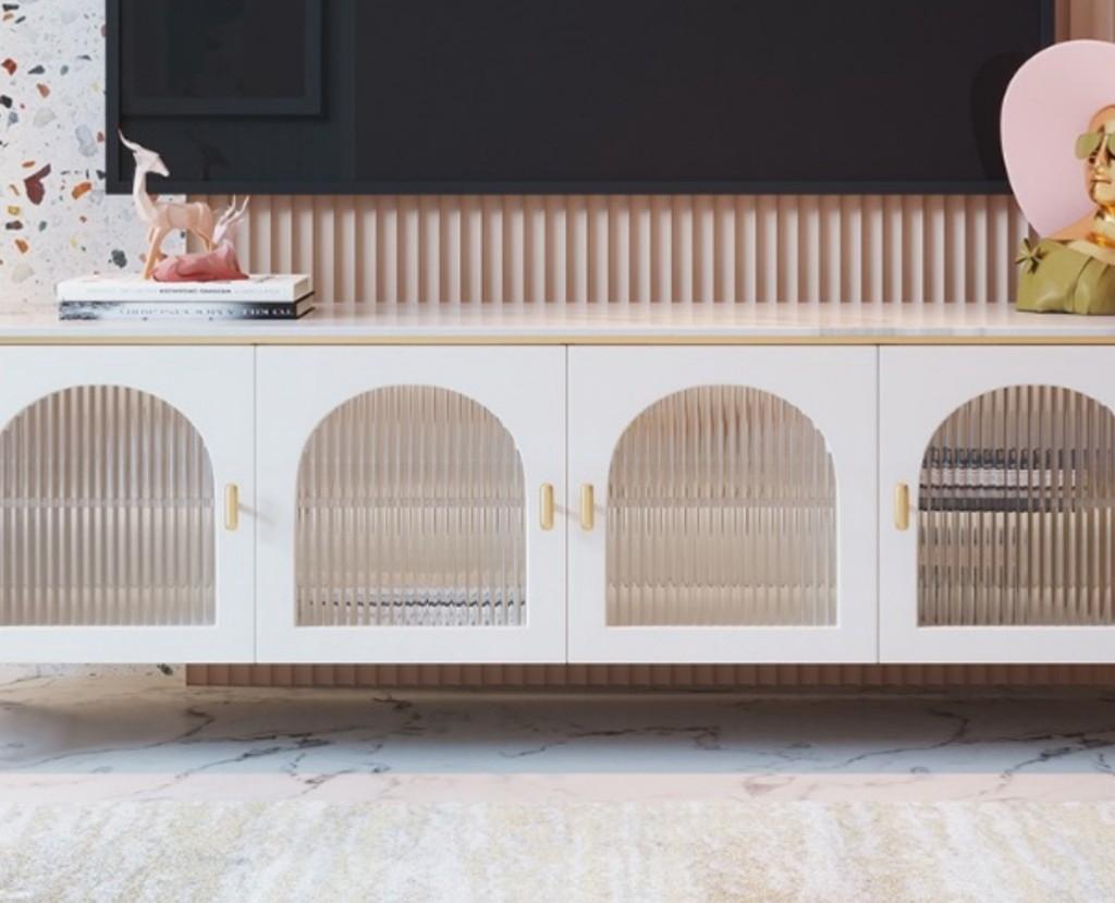 Modern Luxury Style Reeded Glass TV Console n Coffee Table, Furniture ...