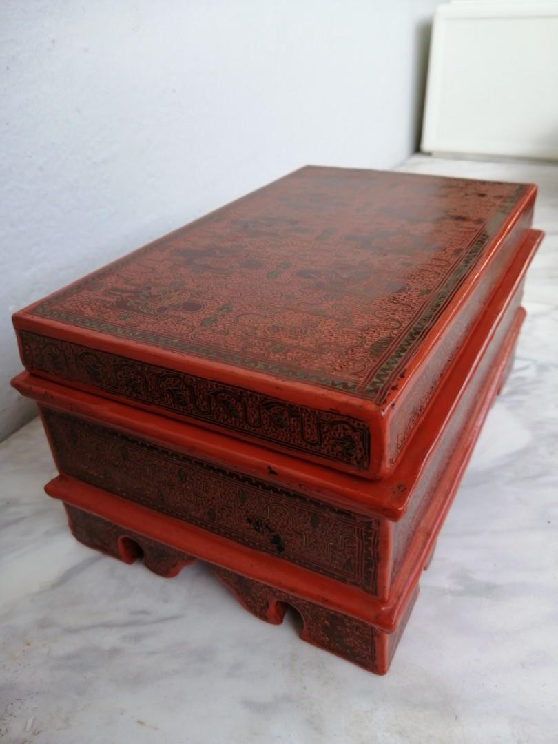 Orange lacquer box with lid from Thailand, Furniture & Home Living ...