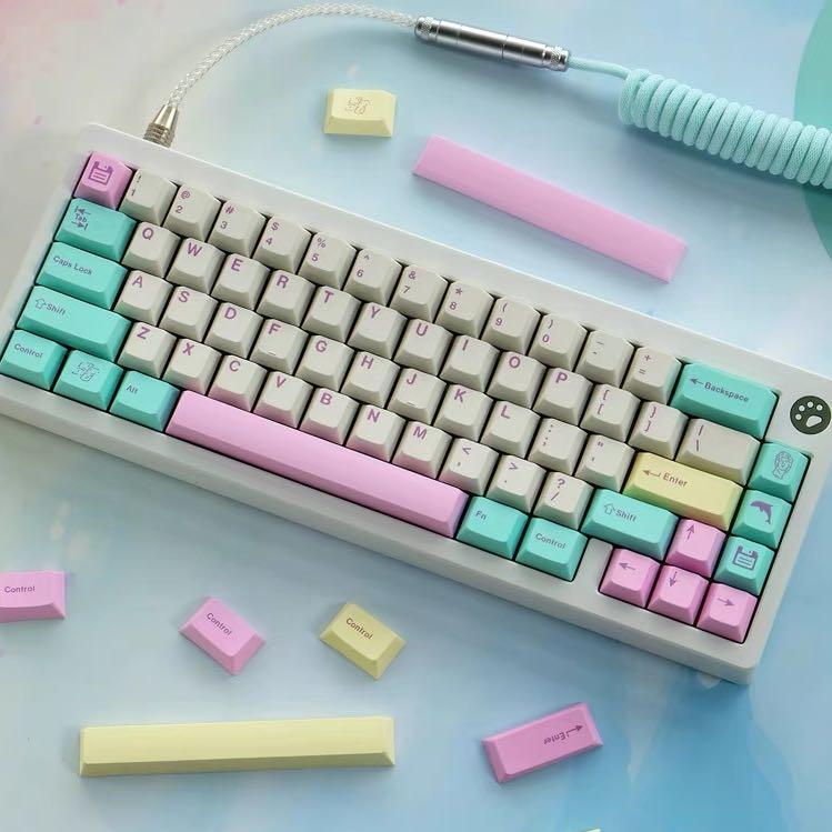 PBT Analog Dreams Keycaps ( neon / pink / yellow colourway ), Computers ...