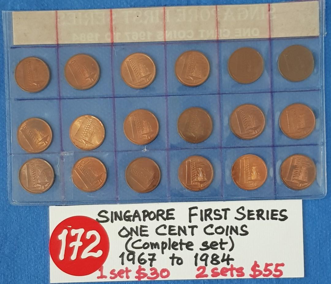 SINGAPORE FIRST SERIES ONE CENT COINS. COMPLETE SET FROM 1967 TO 1984 ...
