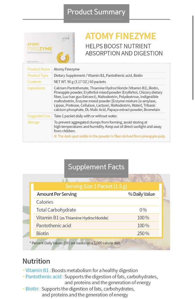 Atomy Finezyme, Health & Nutrition, Health Supplements, Vitamins ...