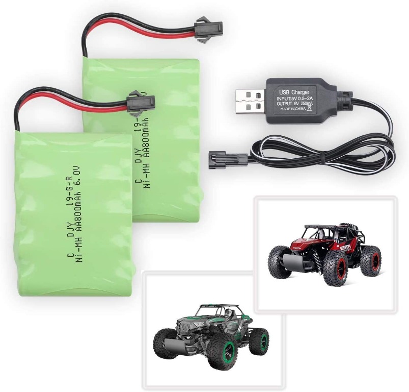 BEZGAR 2 Packs 6.0V 800mAH Rechargeable NiMH Batteries with SM-2P Plug ...