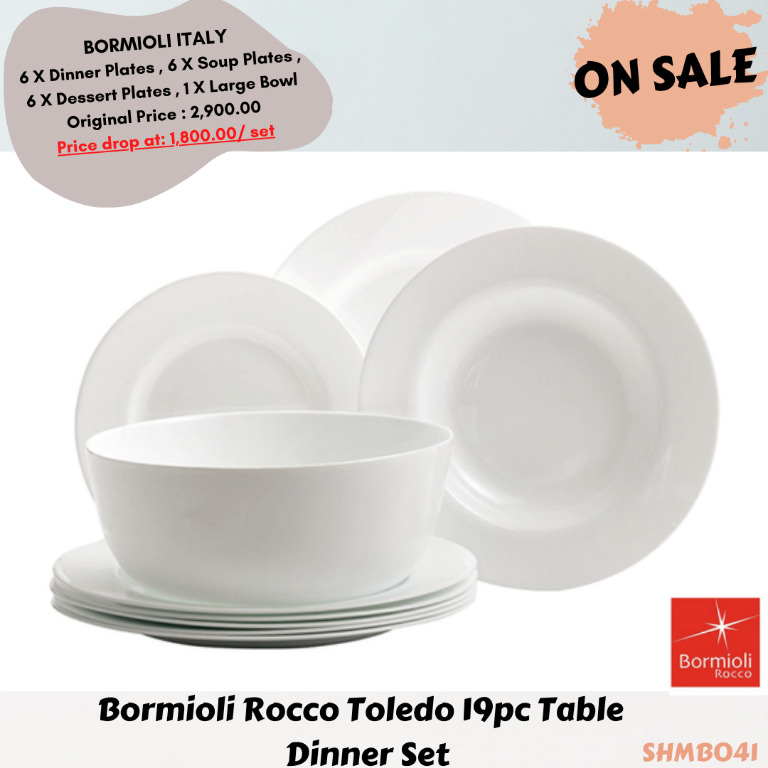 Bormioli Rocco Toledo 19pc Table Dinner Set 6 X Dinner Plates , 6 X ...