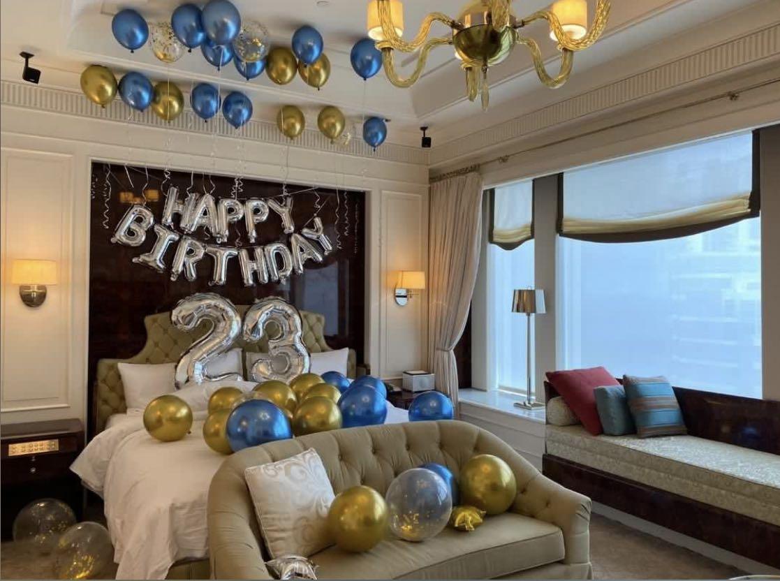 Happy birthday setup at st regis royal blue gold theme decorations ...