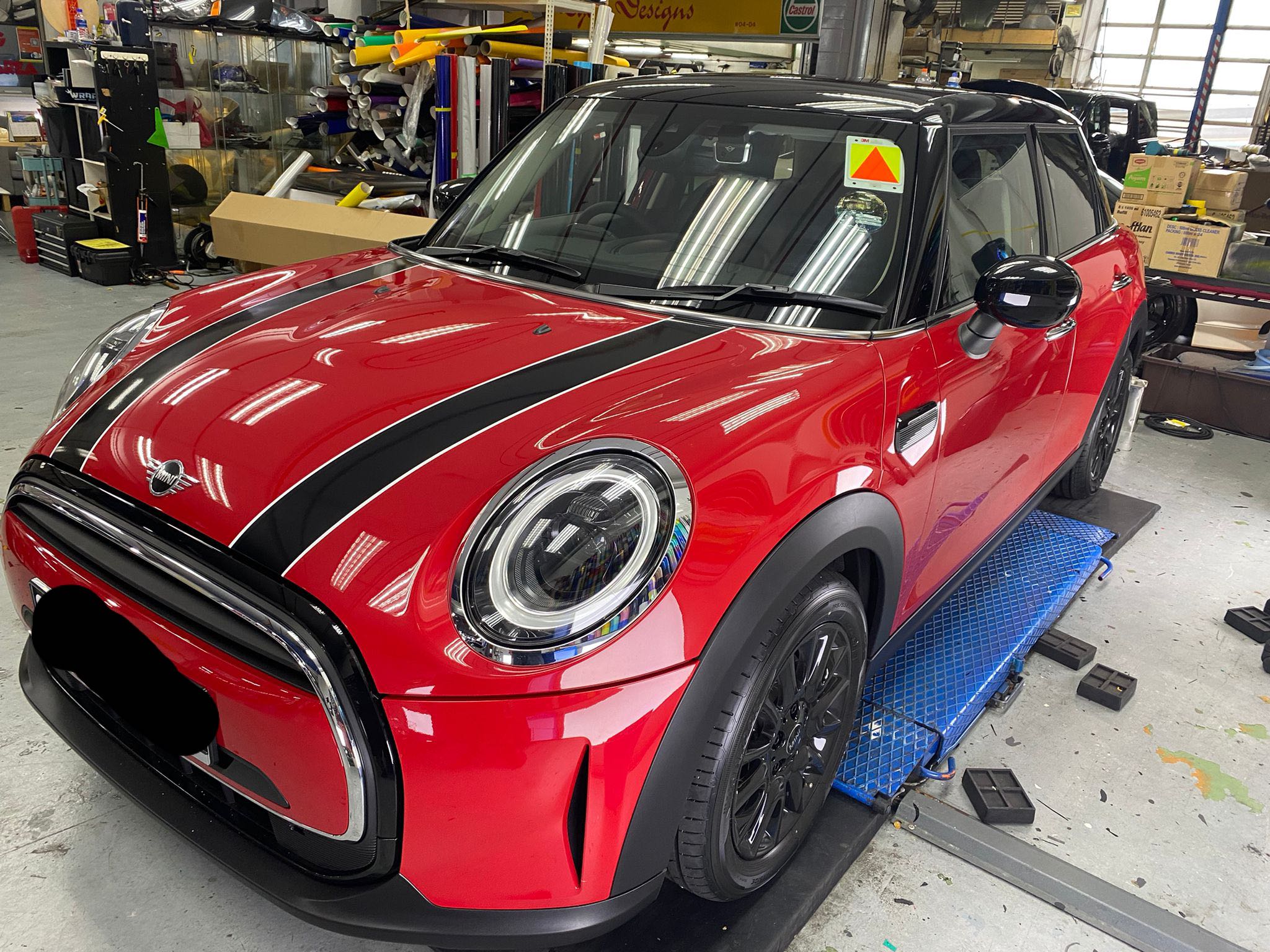Mini Cooper roof wrap / bonnet racing stripes /side mirror spray paint ...