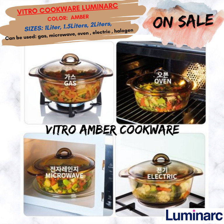 Vitro Amber Cookware Luminarc safe for : gas, microwave, oven, electric ...
