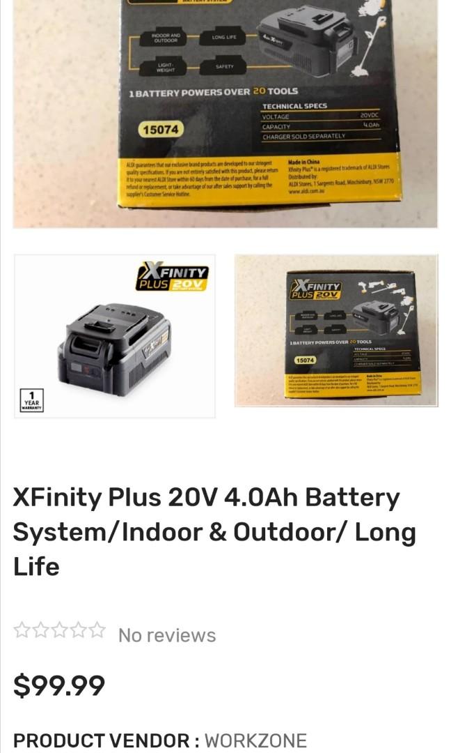 Workzone Gardenline Ferrex Xfinity Plus 20V 4.0Ah Rechargeable Li-Ion ...