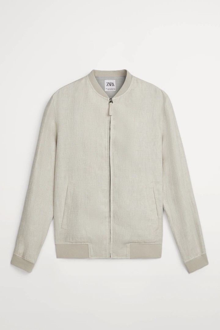 Zara Linen Bomber Jacket, Men's Fashion, Coats, Jackets and Outerwear ...
