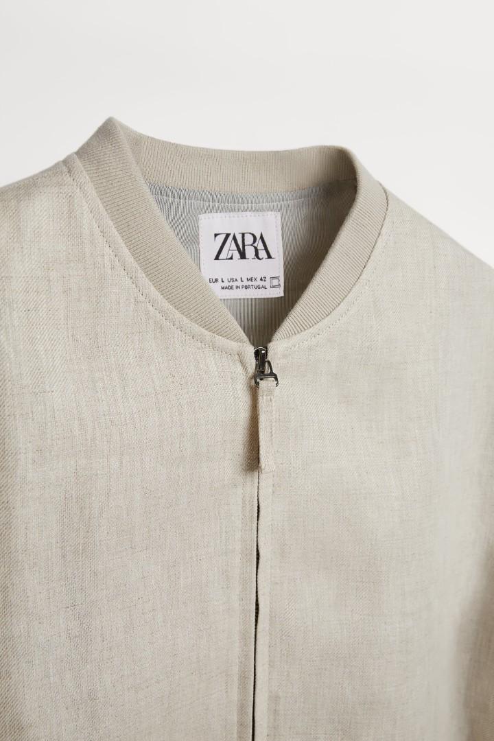 Zara Linen Bomber Jacket, Men's Fashion, Coats, Jackets and Outerwear ...