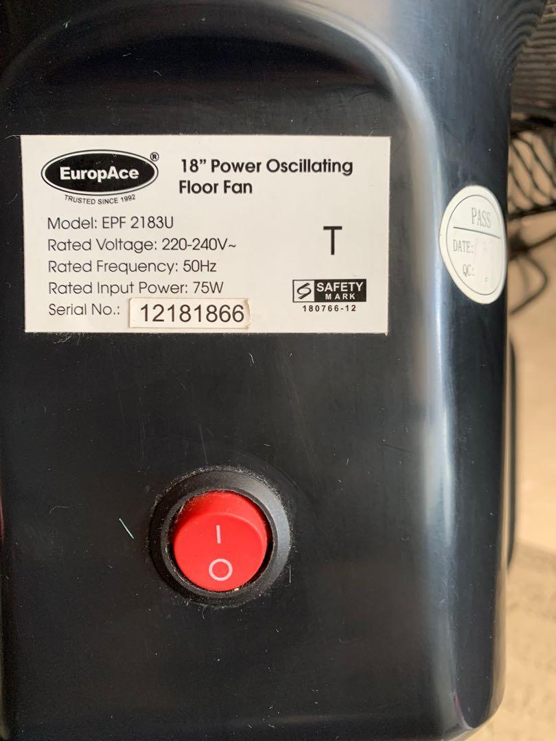 EuropAce 18” Power Oscillating Floor Fan, Furniture & Home Living ...