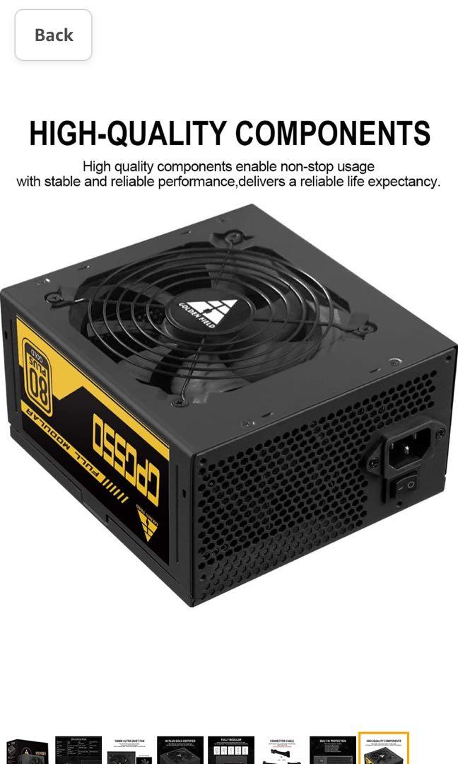GOLDEN FIELD GPG 80+ Gold 550W PC Power Supply Unit, Fully Modular ...