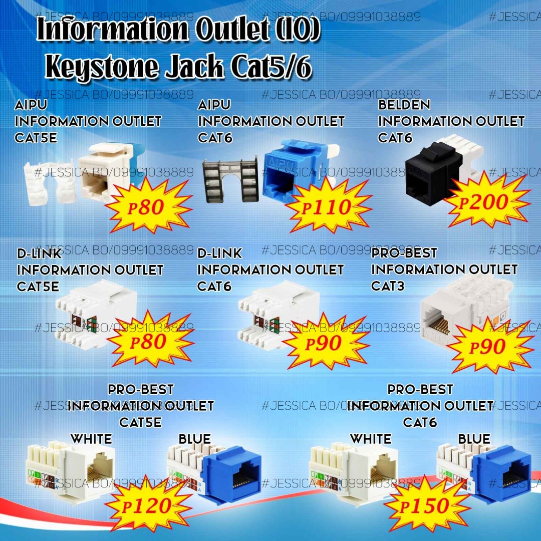 INFORMATION OUTLET (I/O) KEYSTONE JACK CAT5/CAT6, Computers & Tech ...