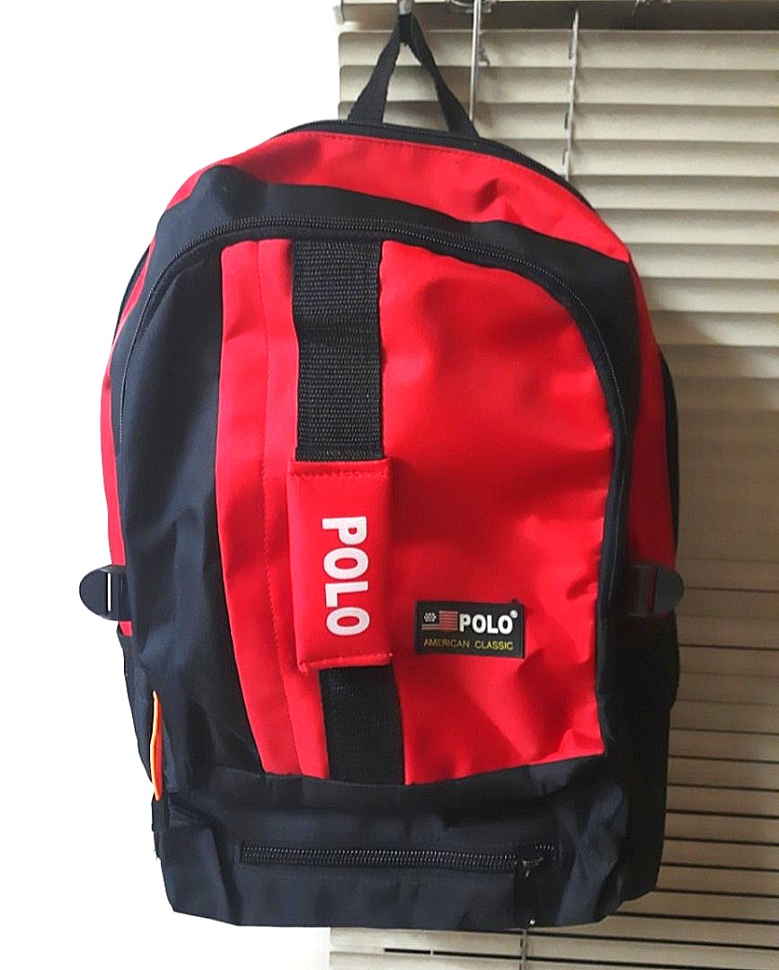 Polo Red and Black Backpack with Multiple Compartments, Men's Fashion ...