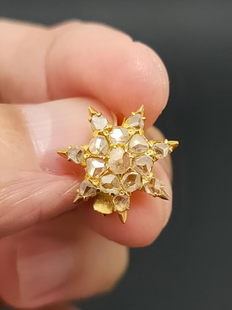 Vintage 18K gold intan Star Bintang Brooch Pin Peranakan Straits ...