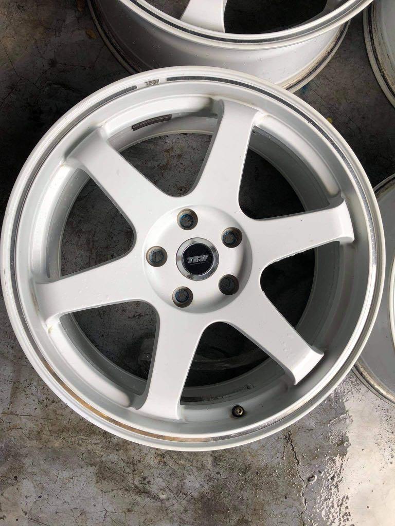 18” TE37 design White Mags 5Holes pcd 114 used, Car Parts & Accessories ...