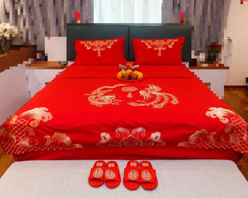 King Size Chinese Traditional Wedding Bedsheet Set, Furniture & Home ...