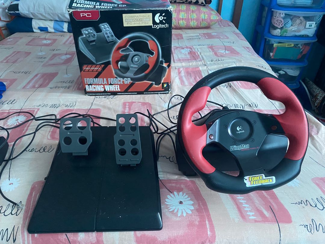 Logitech Wingman Formula Force GP Steering Wheel and Pedal Set., Video ...
