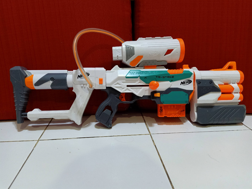 NERF Modulus Tri-Strike Orange Trigger Mega Blaster missile launcher ...