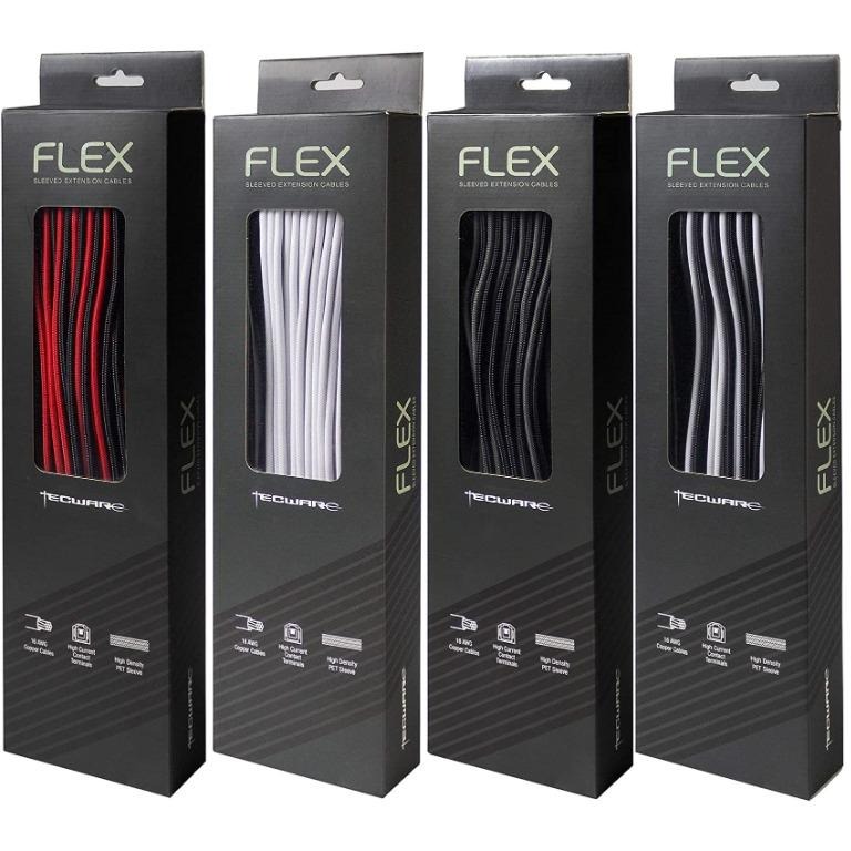 Tecware Flex Custom Mod PSU 30cm Extension Cables 16AWG (Black/White ...