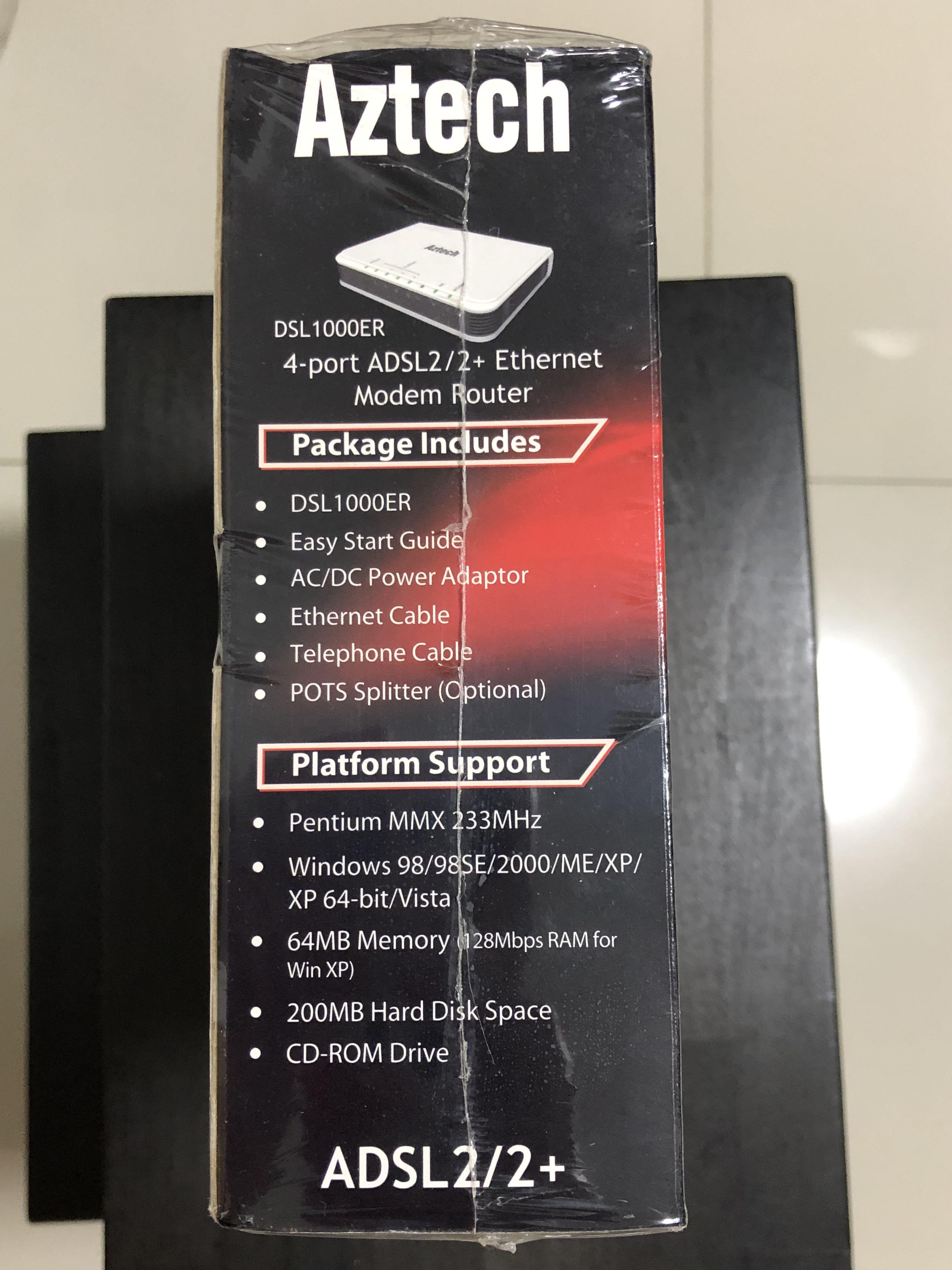 Aztech 4-port ADSL2/2+ Ethernet Modem Router, Computers & Tech, Parts ...