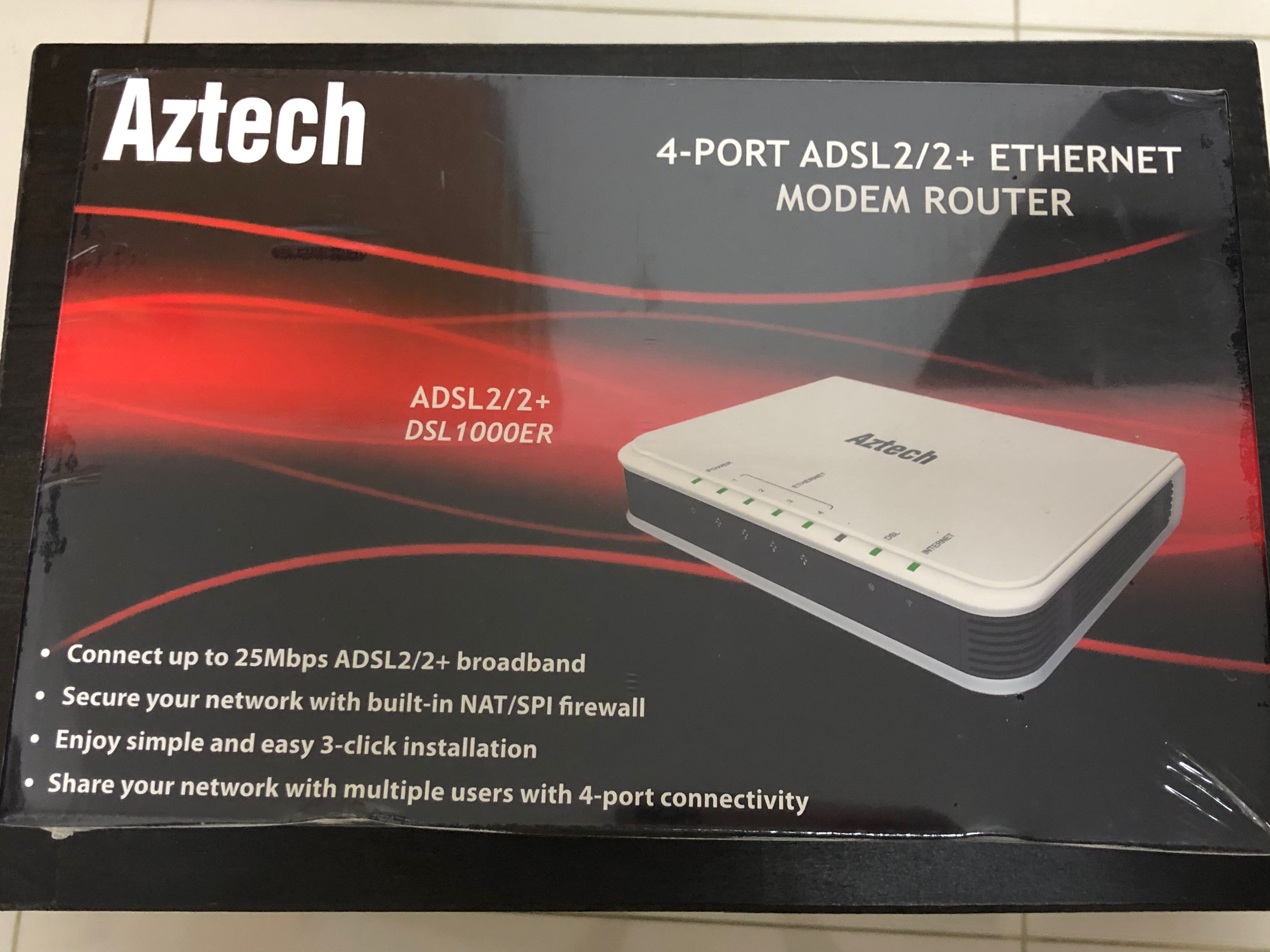 Aztech 4-port ADSL2/2+ Ethernet Modem Router, Computers & Tech, Parts ...