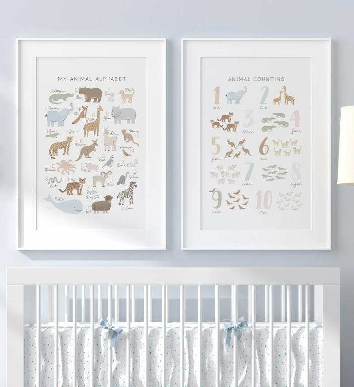 Educational Posters of Animal Alphabet & Numbers Prints for Baby ...