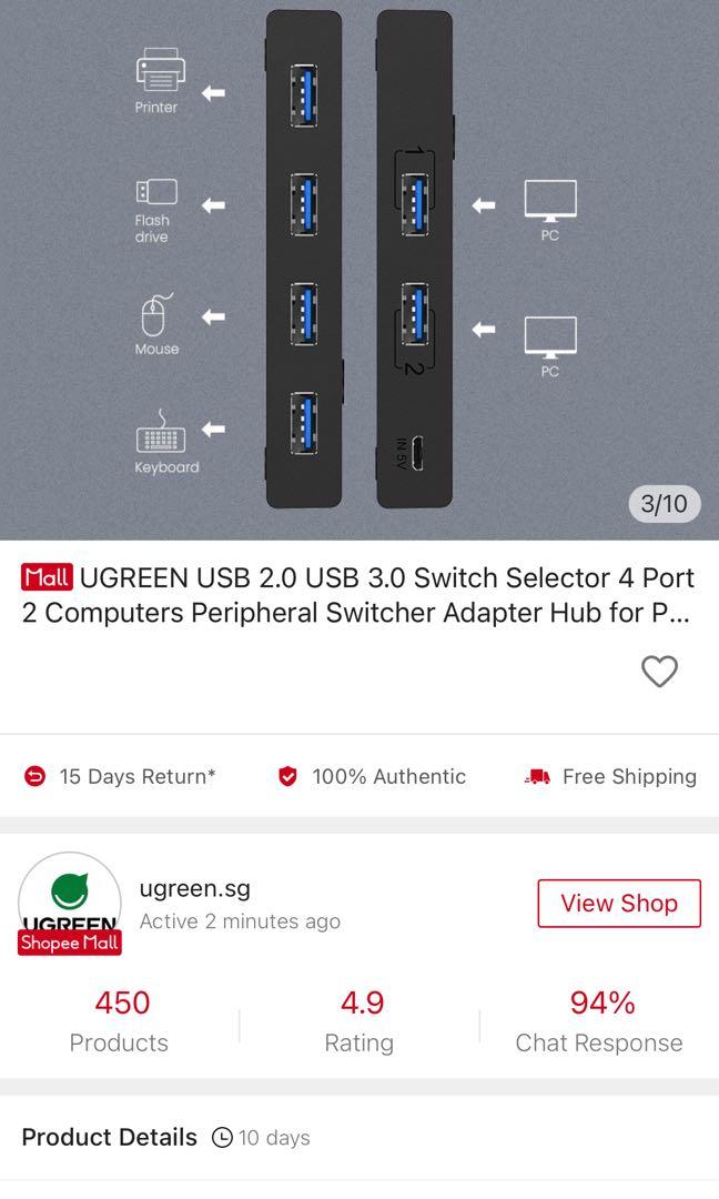 UGREEN USB 2.0 switch box, Computers & Tech, Parts & Accessories ...