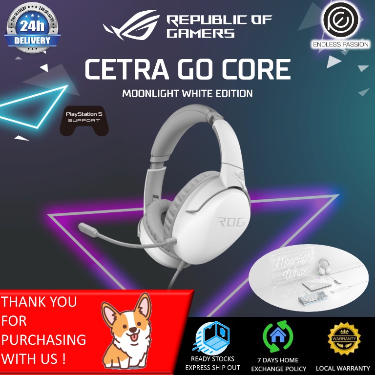 Asus ROG Strix Go Core Moonlight White Gaming Headphone, Audio ...
